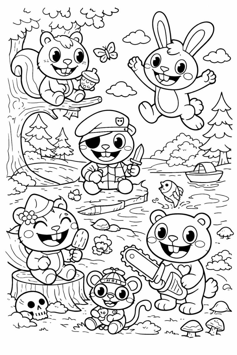 Happy Tree Friends Coloring Page for Adults