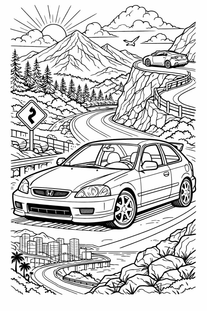 Honda Civic Coloring Page for Teens Ages 10+