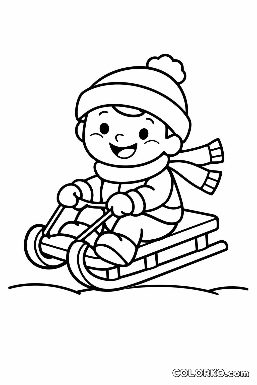 Sledding Coloring Page for Preschool Kids (Ages 4–6)