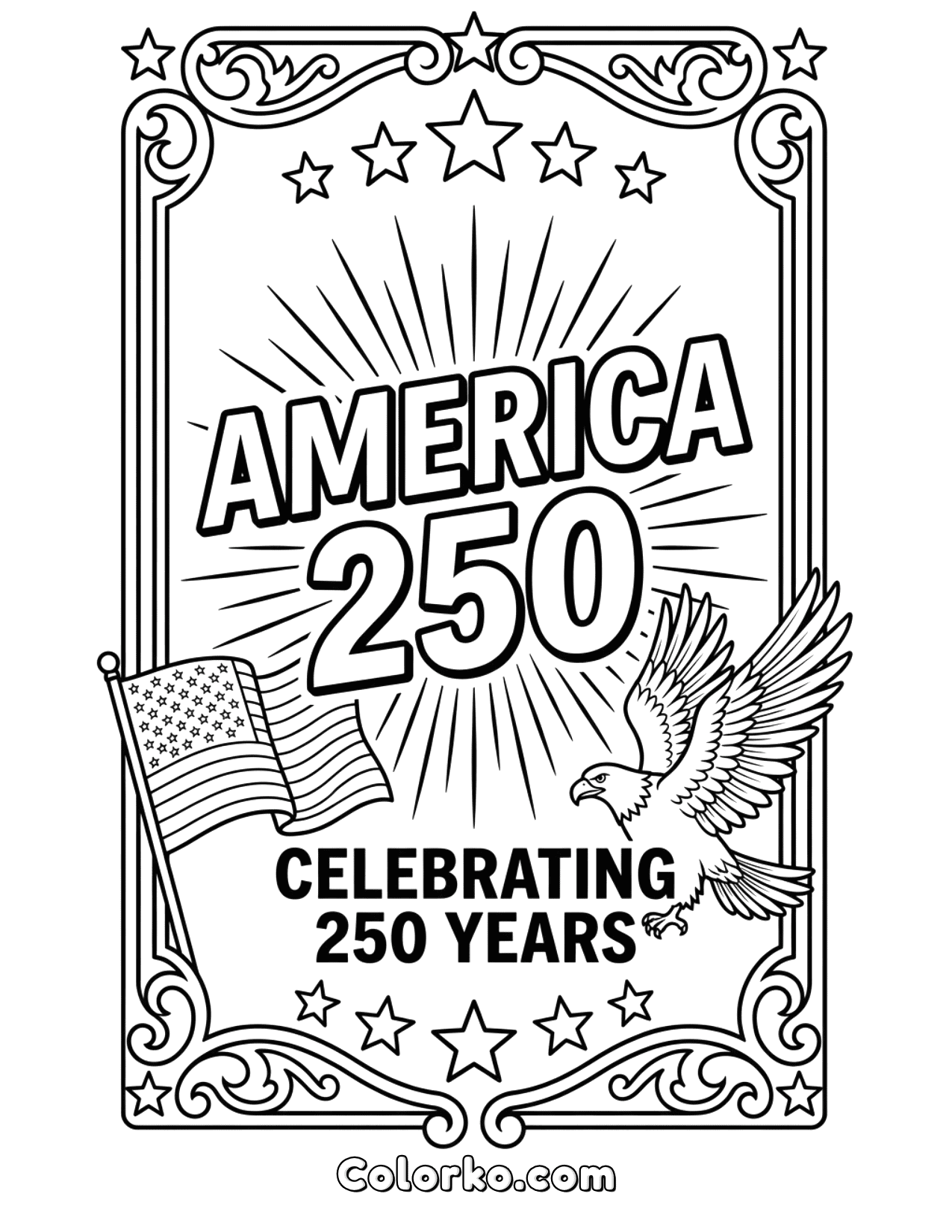 America 250 Poster Coloring Page for Kids Ages 6-10 (Free)