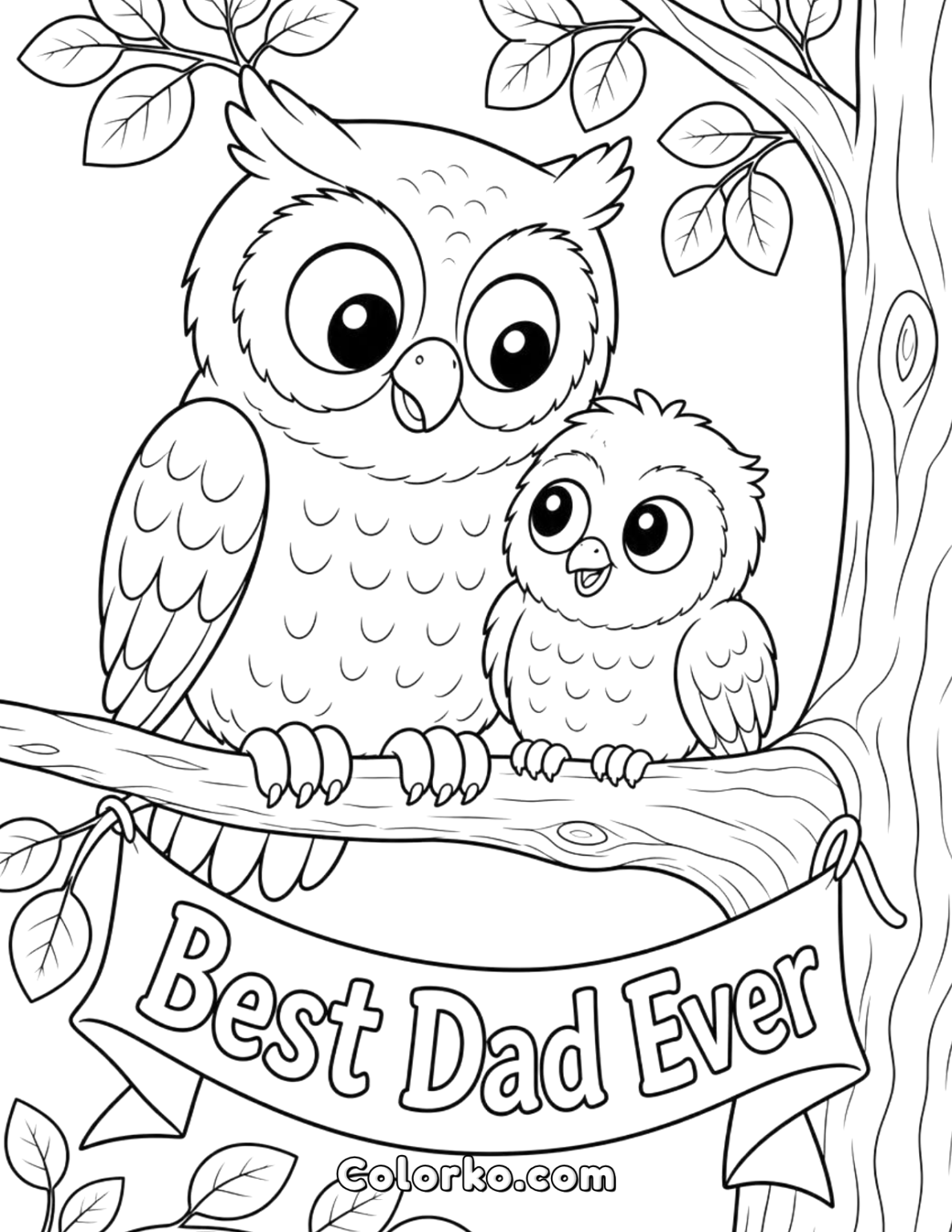 Best Dad Ever Owl Father's Day Coloring Page