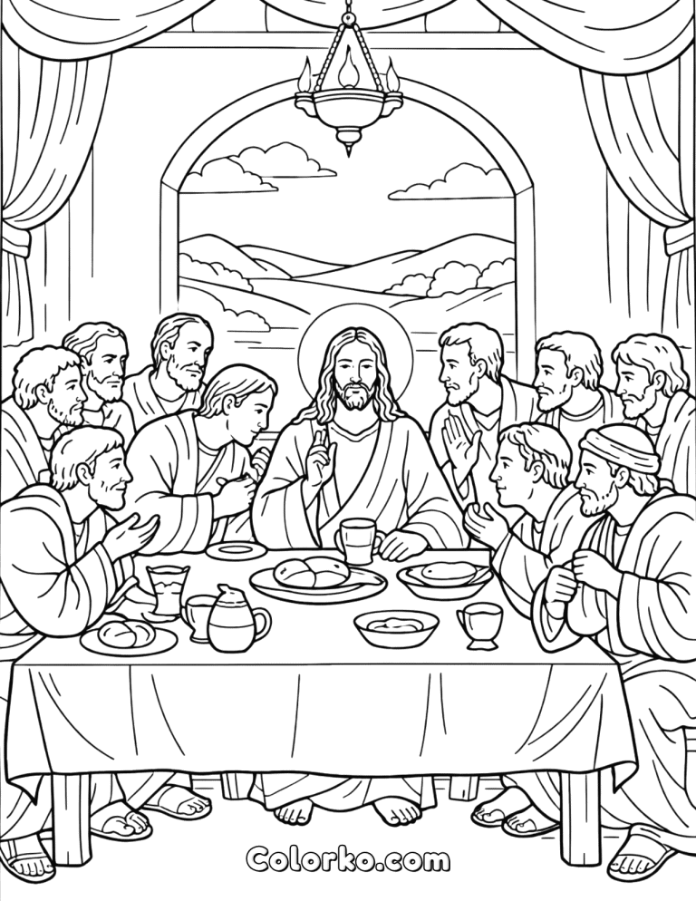 The Last Supper Coloring Page for Kids Ages 6–8