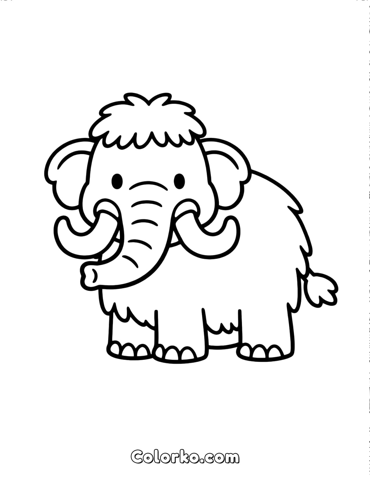 Cute Baby Mammoth Coloring Page for Toddlers Ages 2-4