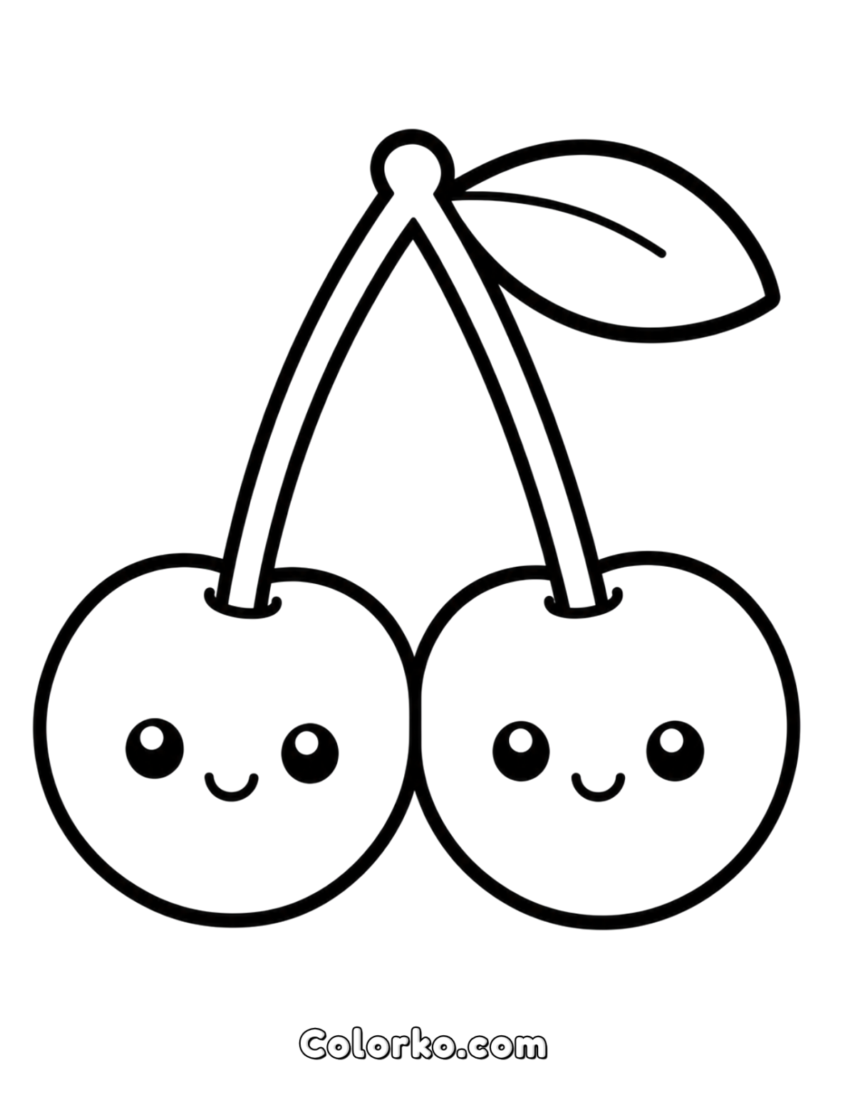Cute Cherries Coloring Page — Free Printable for Kids