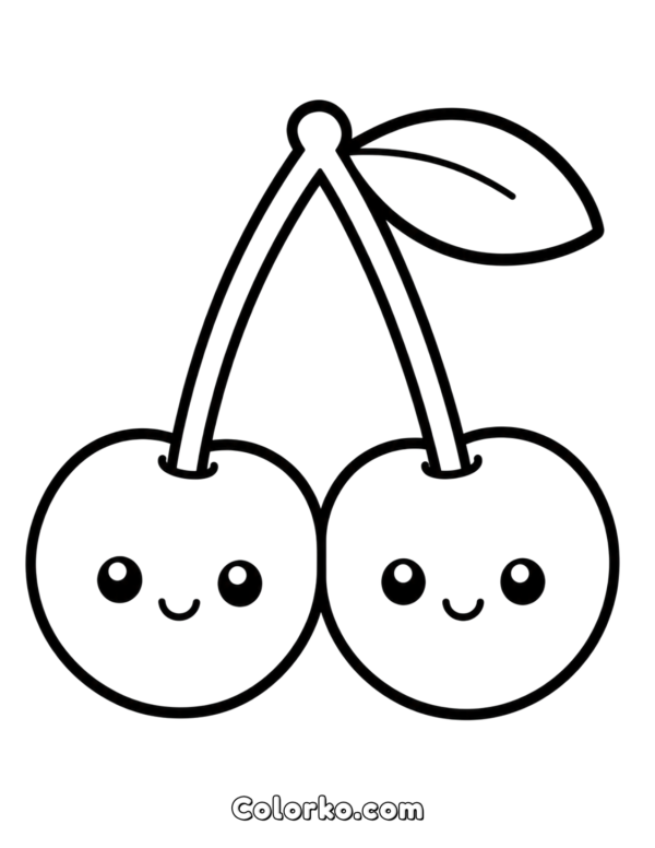 Cute Cherries Coloring Page — Free Printable for Kids