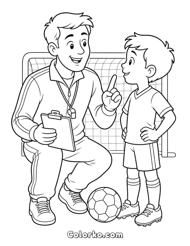Dad Coaching Soccer Coloring Page (Free PDF)