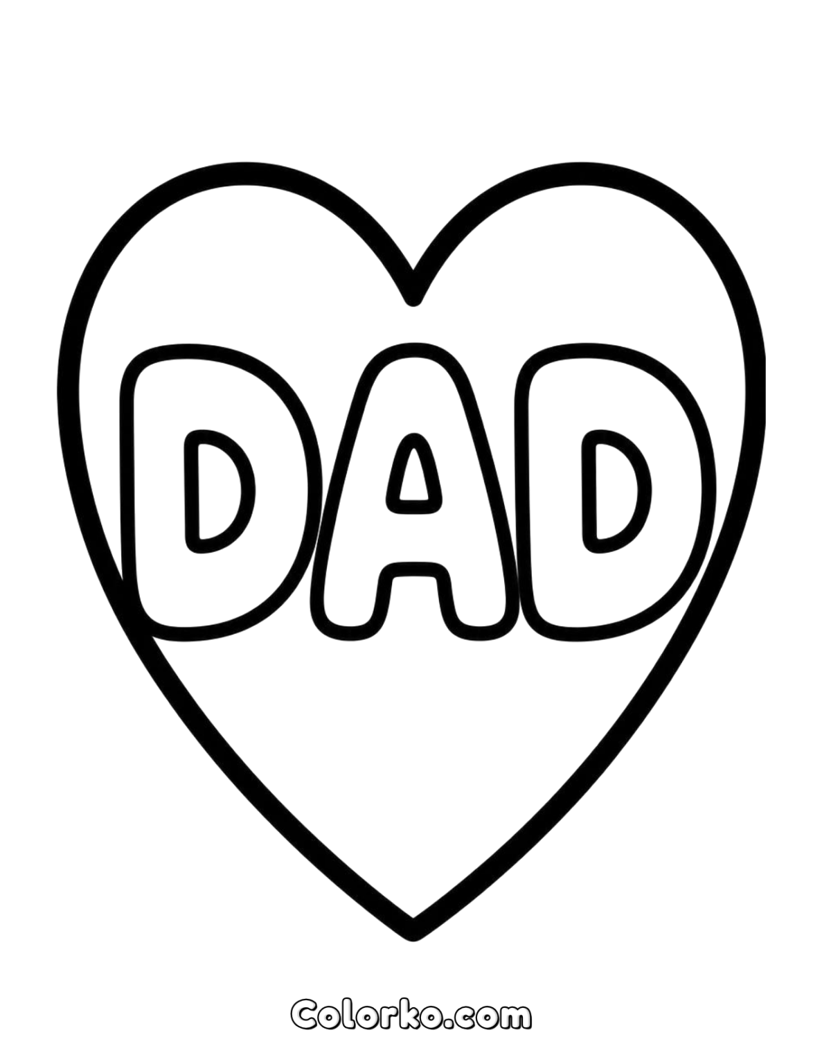 DAD Heart - Colorko.com - Free Printable Coloring Books
