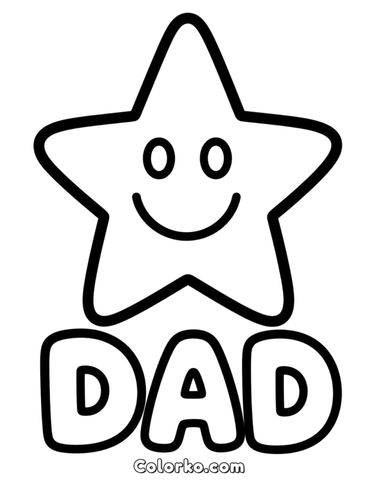 DAD Star Simple Father's Day Coloring Page for Toddlers