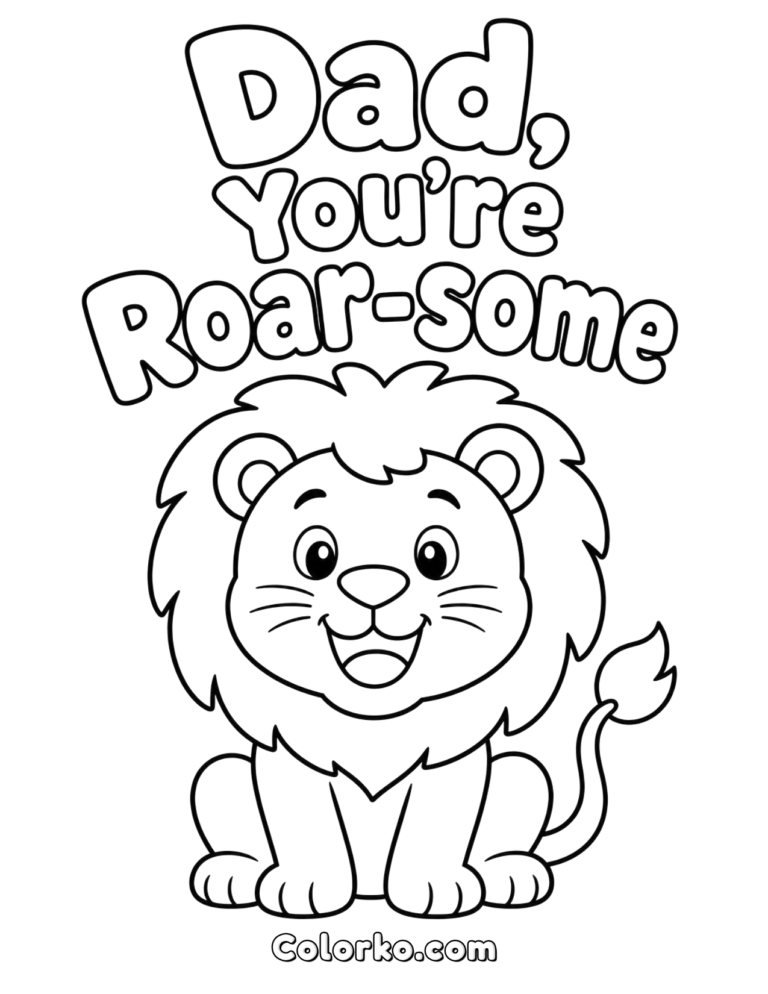 Dad You're Roar-some Father's Day pun Coloring Page