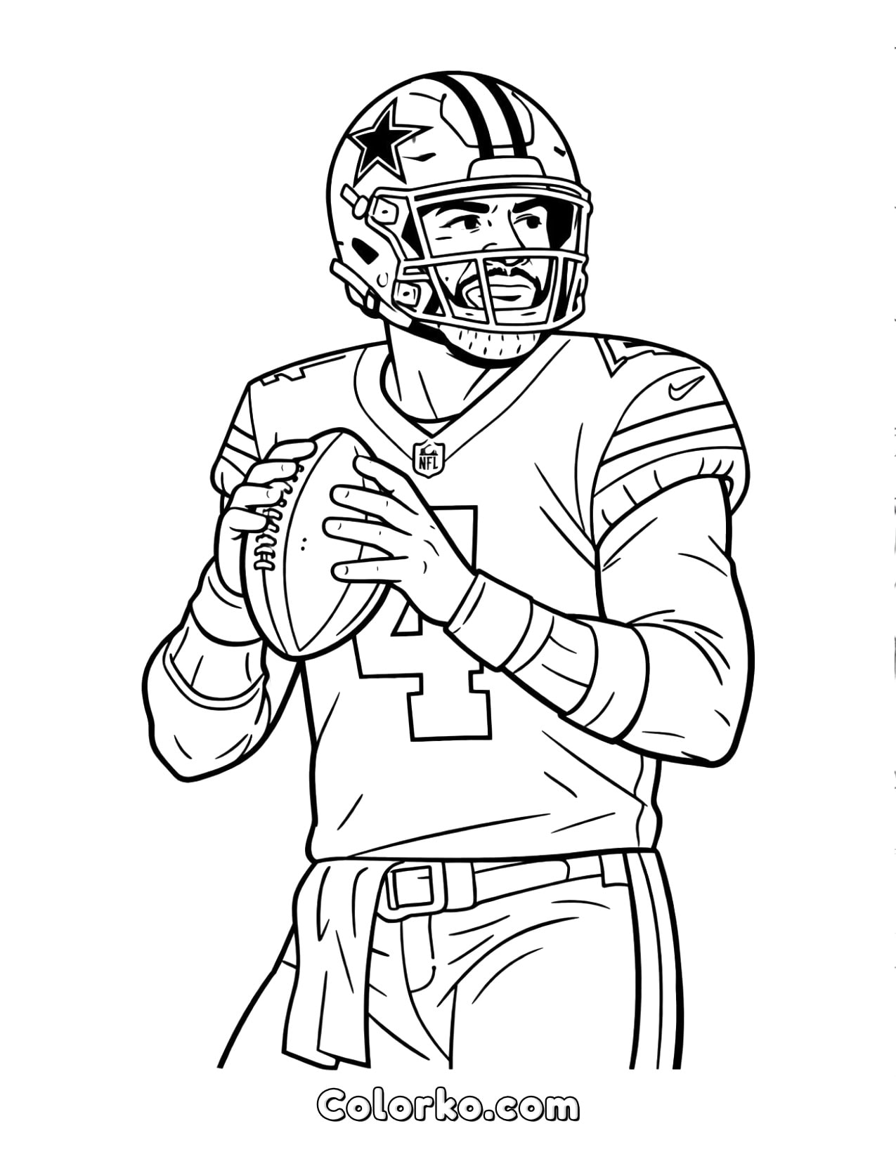 Dak Prescott Football Coloring Page for Kids Ages 8-10
