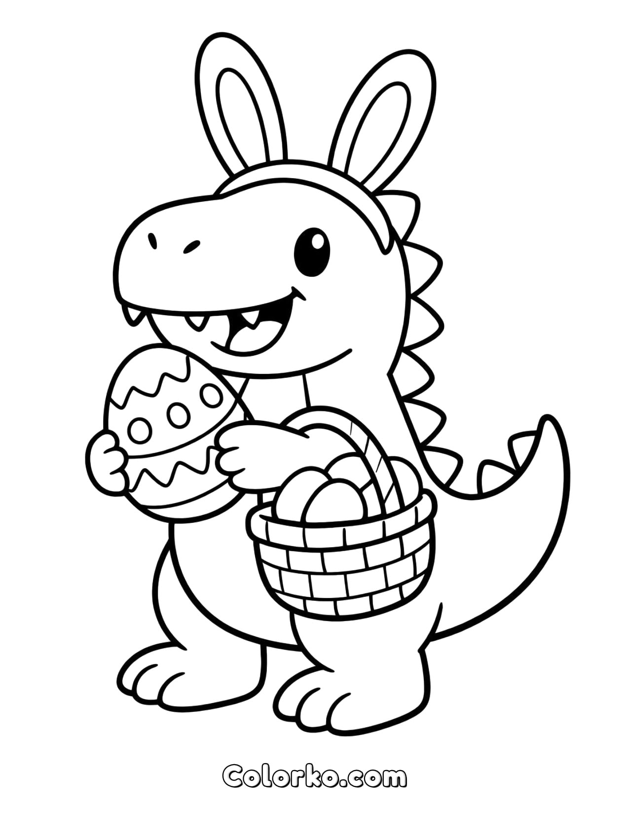 Dinosaur Easter Bunny Ears Coloring Page for Kids