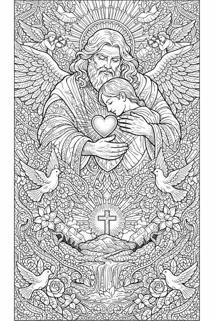Detailed Divine God Love Coloring Page