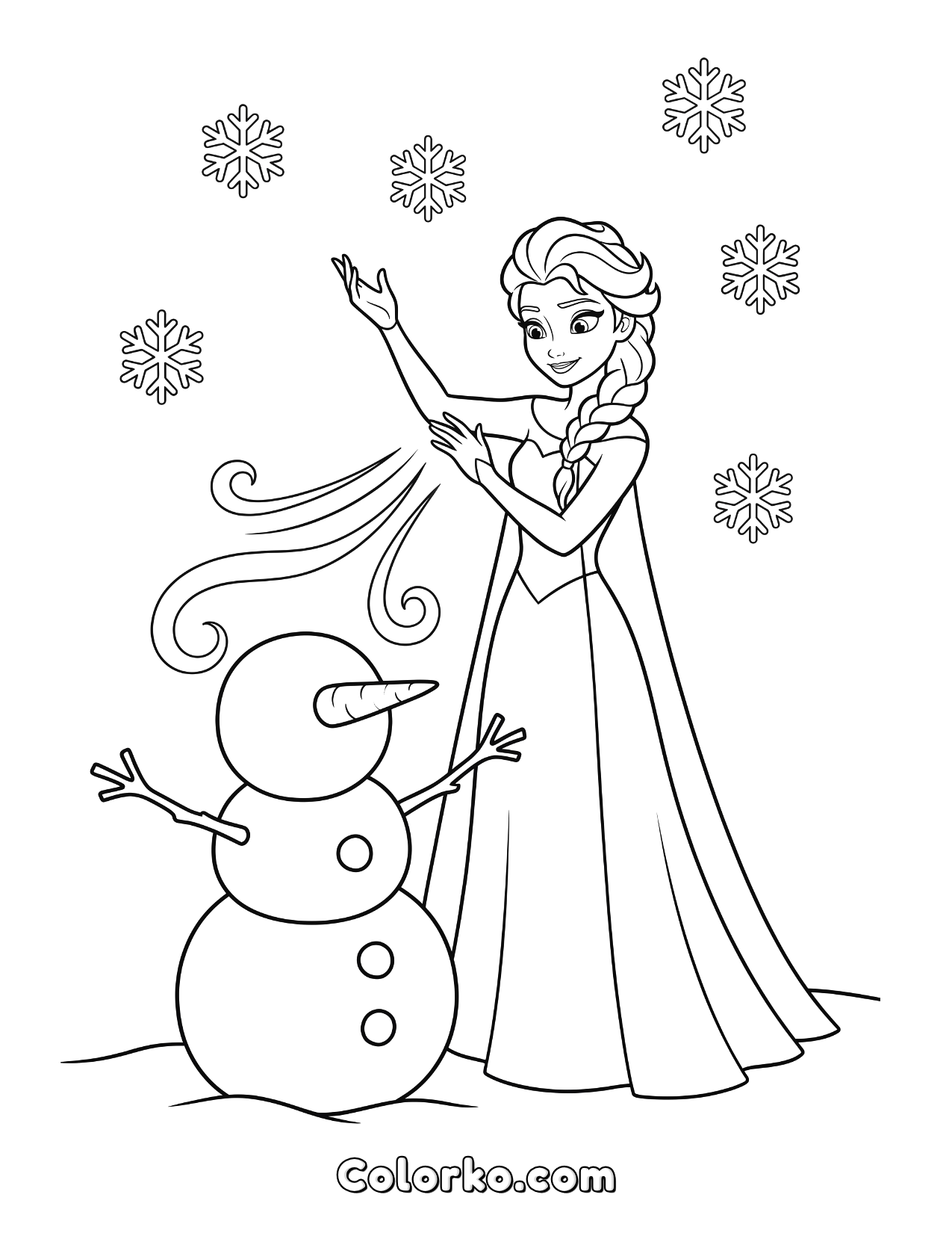 Elsa Snowman Magic Coloring Page (Free PDF) | Colorko