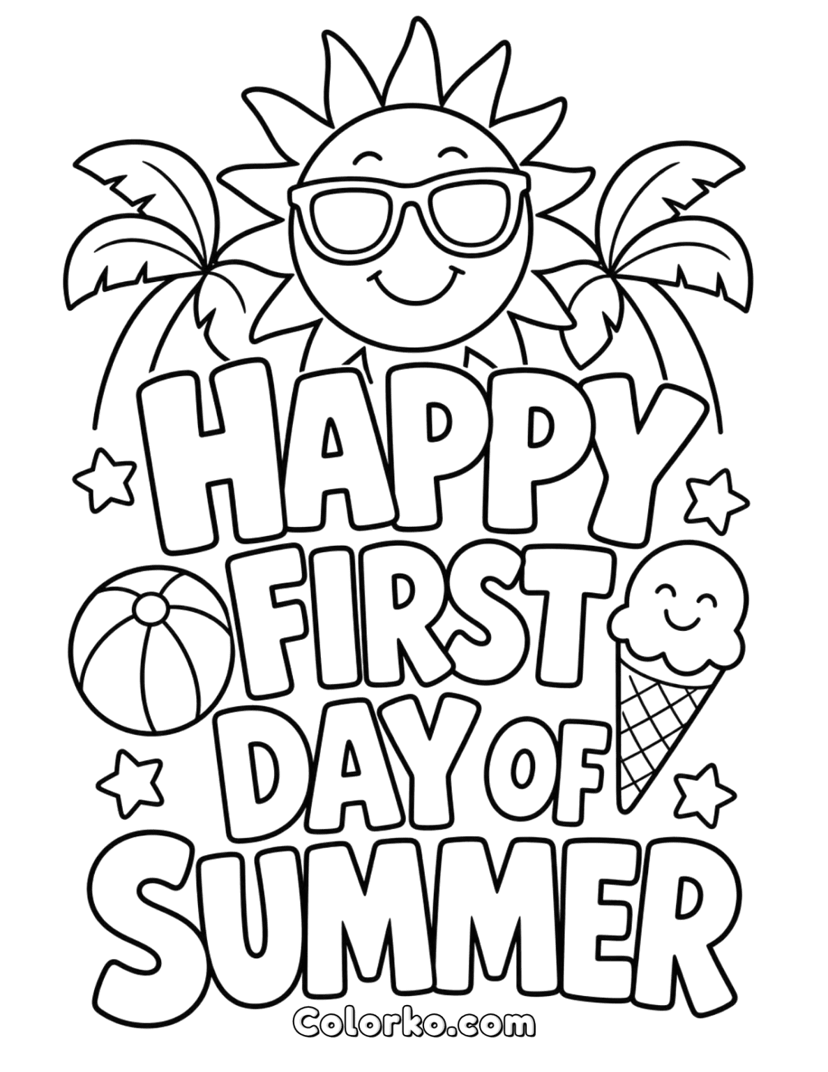 June 21 First Day of Summer Calendar Coloring Page for Kids
