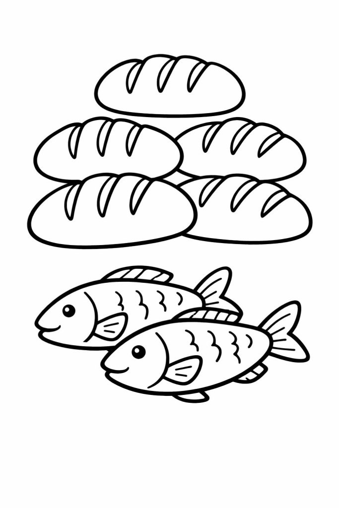 Five Loaves and Two Fish Coloring Page for Kids