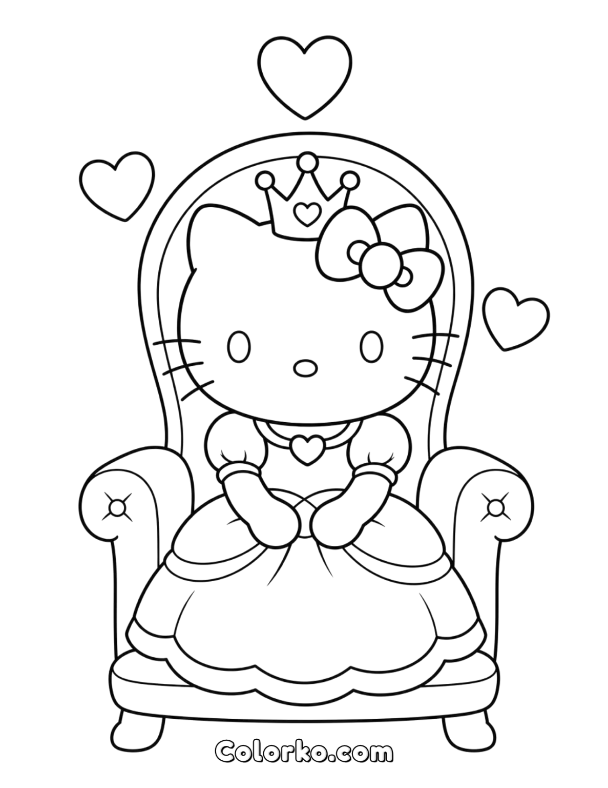 Hello Kitty Princess Coloring Page (PDF) | Colorko