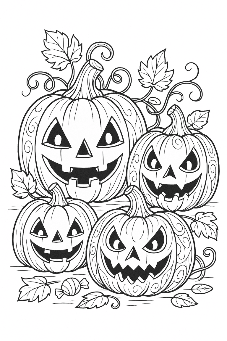Detailed Halloween Pumpkins – Teen Coloring Page