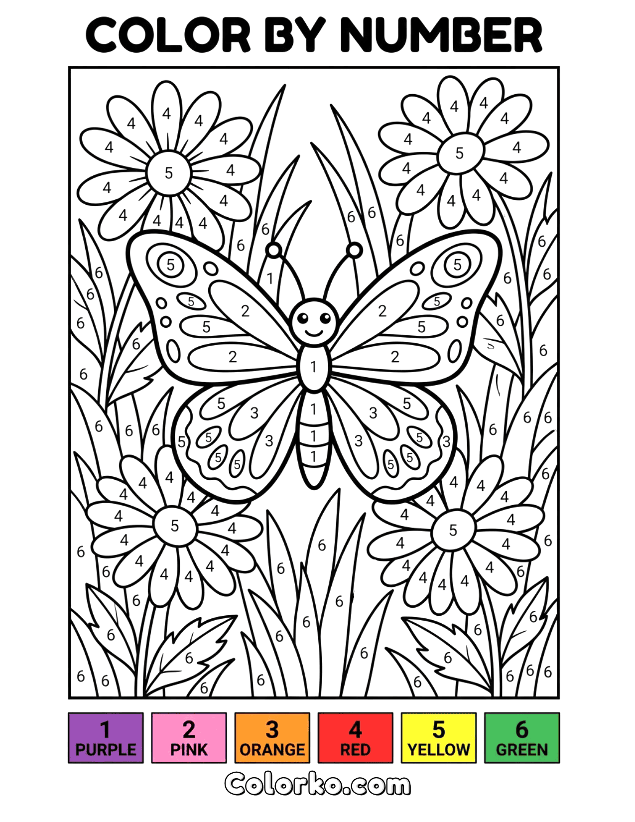 Butterfly Garden Color by Number — Free Printable Page
