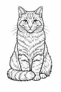 Coloring Page of Realistic Sitting Cat for Kids