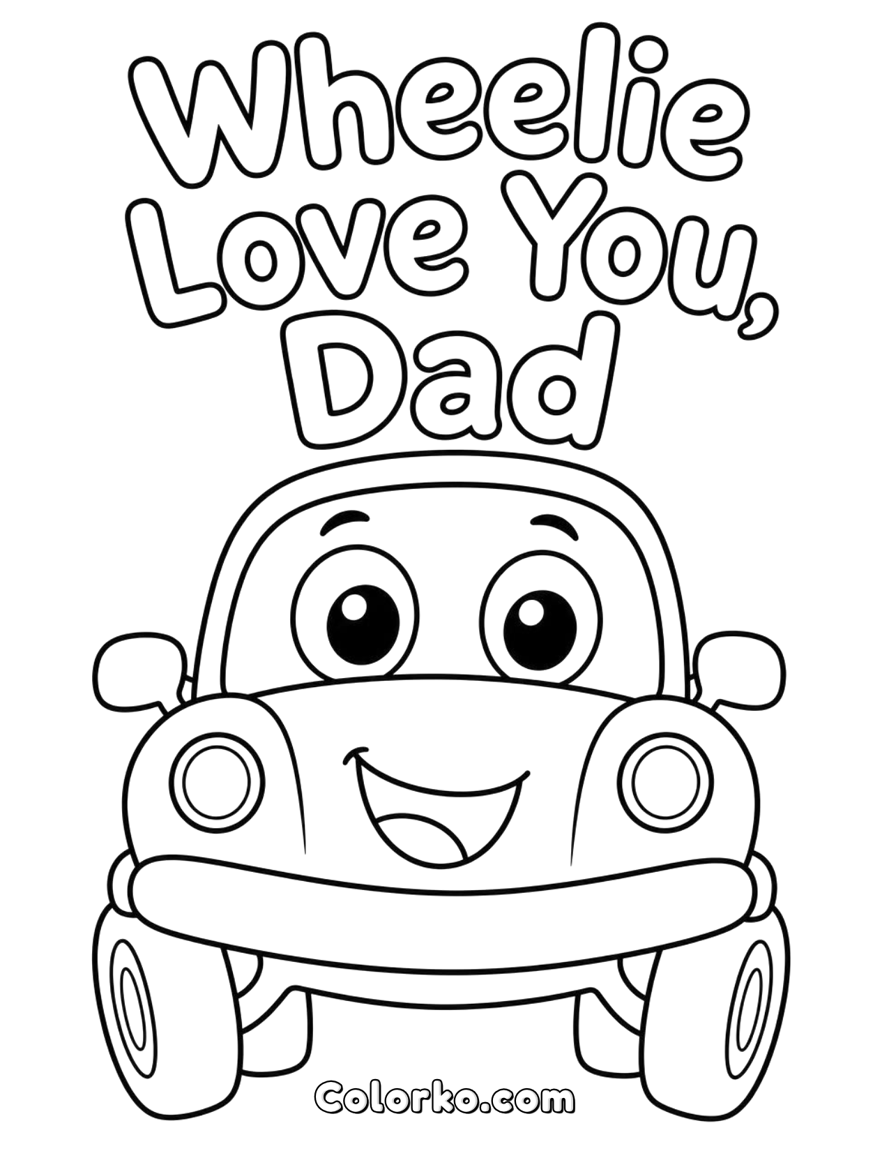 Wheelie Love You Dad Father's Day pun Coloring Page