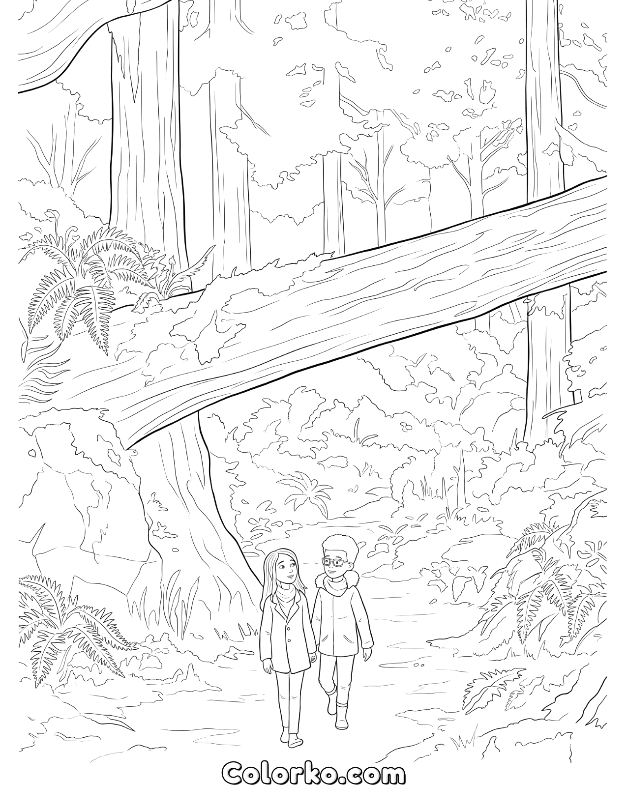 Wildwood Prue and Curtis in Forest Coloring Page