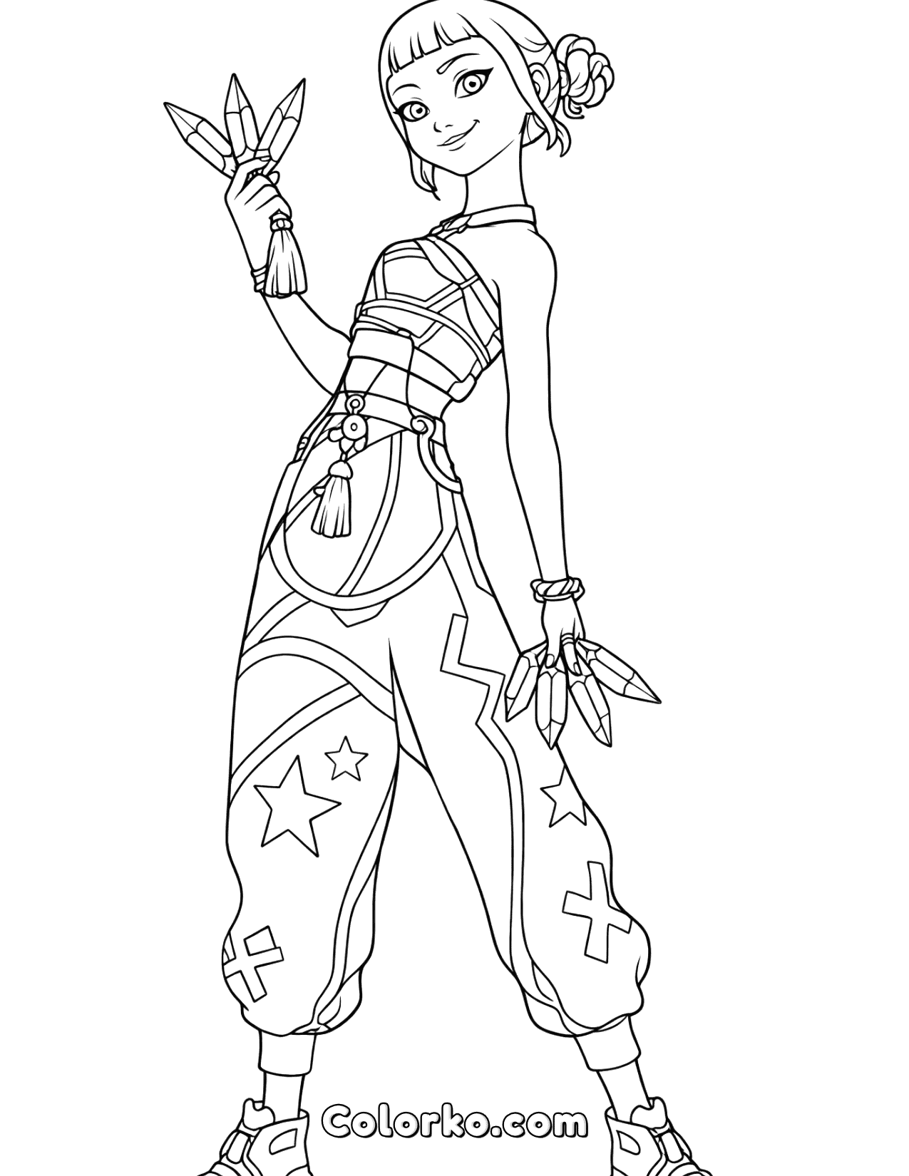 Zoey K-Pop Demon Hunter Anime Coloring Page for Teens